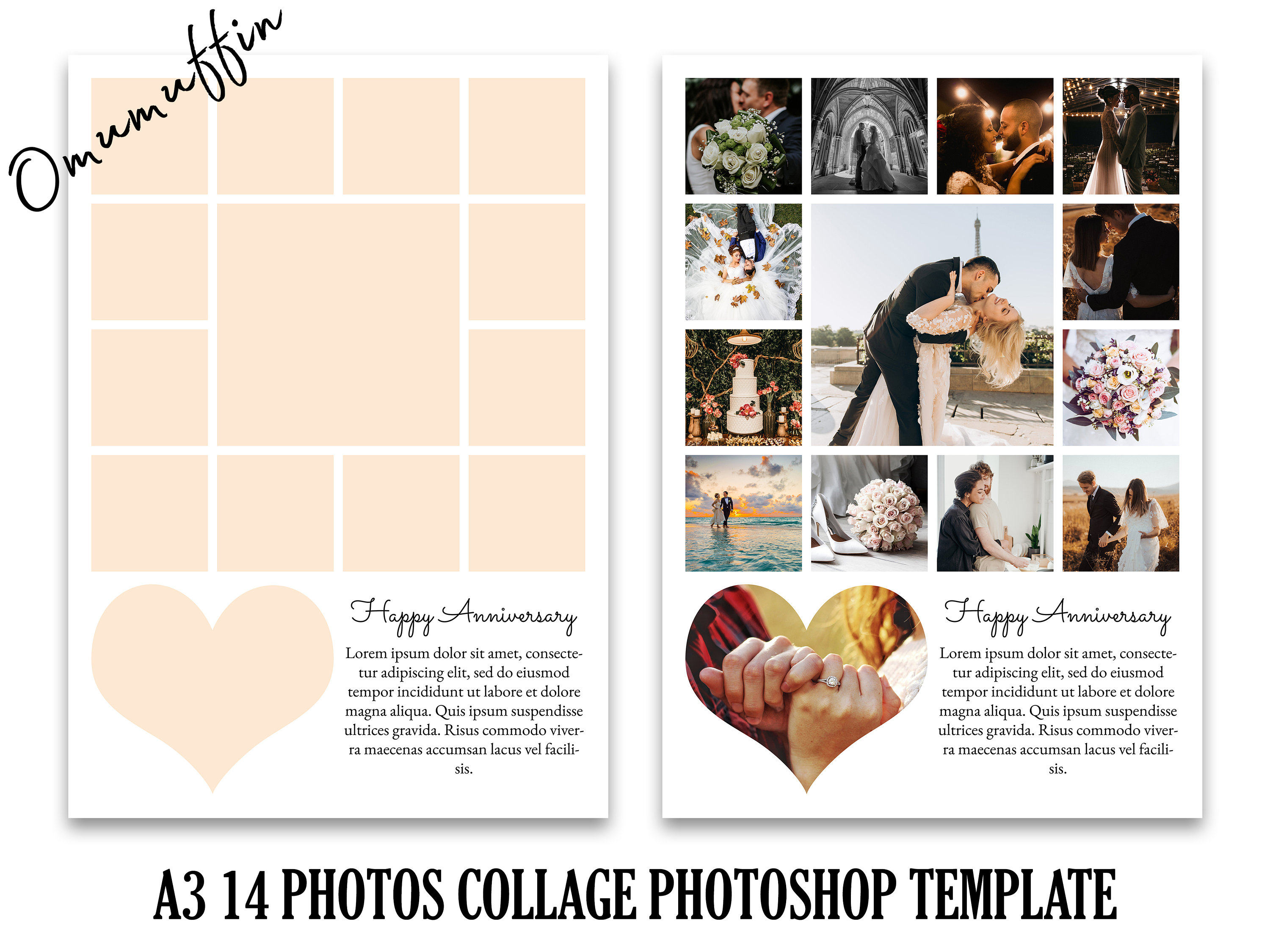 A3 Wedding Photos Collage Template in Portrait & Landscape Orientation ...