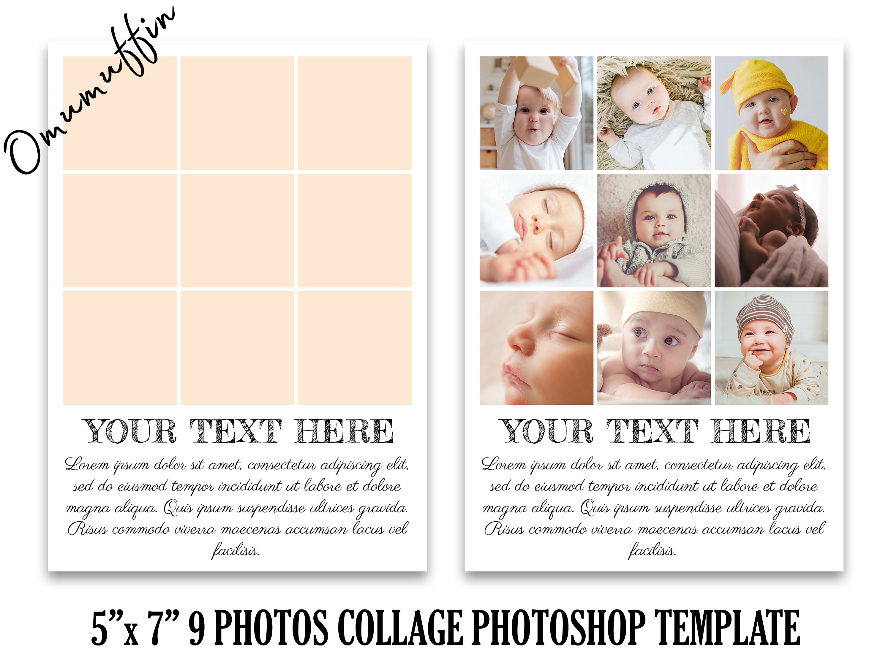 5x7 Picture Card Template for 9 Photos - Photo Collage Template ...