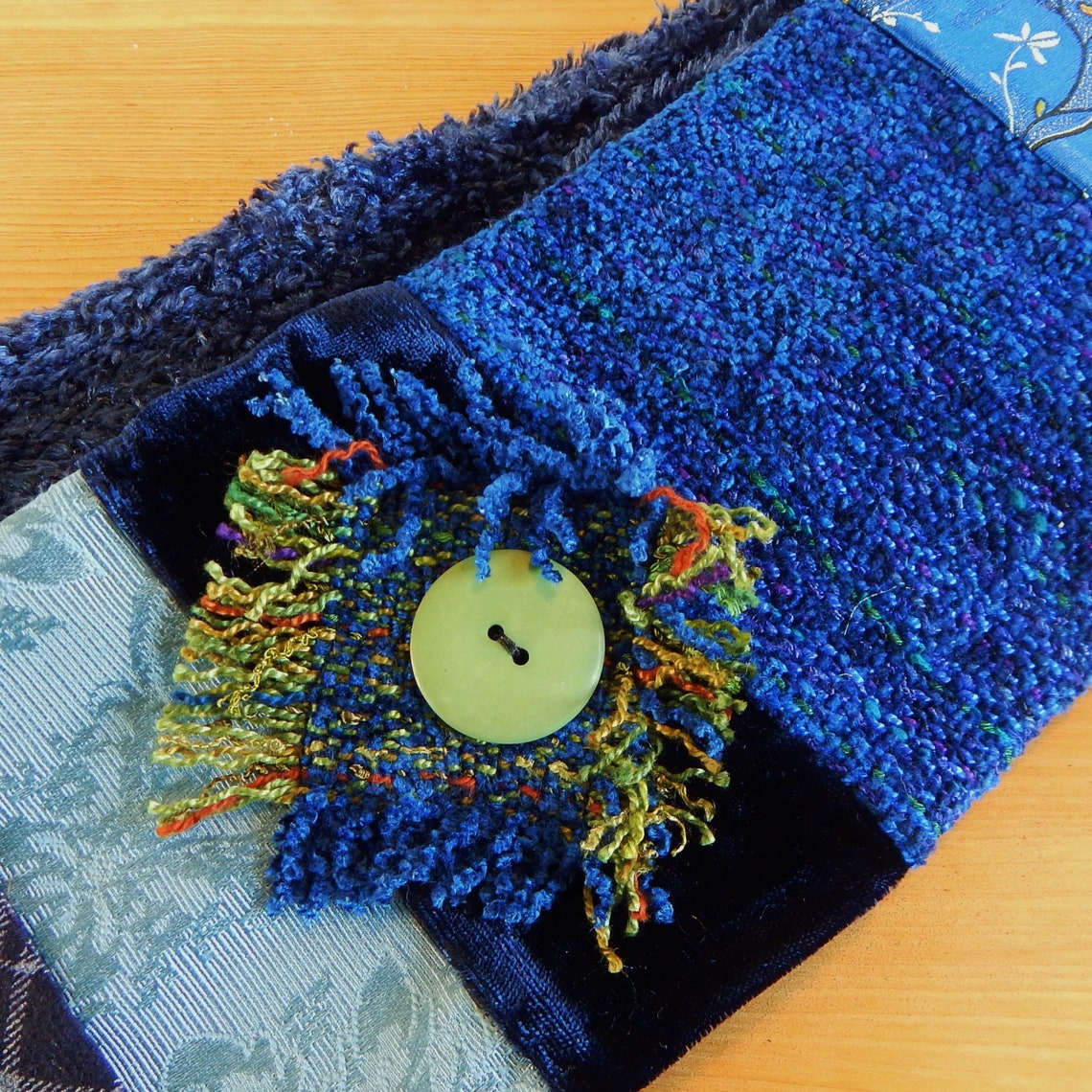 Handmade/handwoven Artisan Scarf, Recycled Fabric Scarf, Blue Knit ...