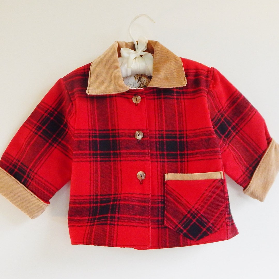 Handmade Red & Black Oregon Infant Fall Winter Jacket, Size 6-12 Months ...