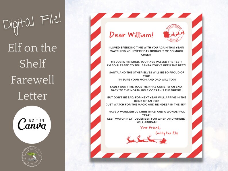 Elf on the Shelf Goodbye Letter Personalize on Canva Customizable ...
