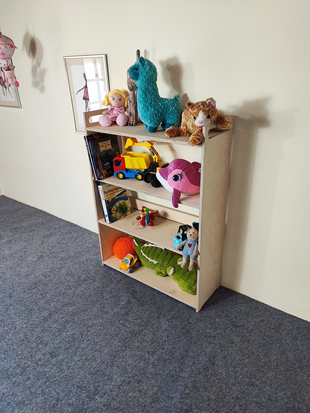 Wooden Floor Shelf, 112cm, 44", High Montessori Bookcase, Modern ...