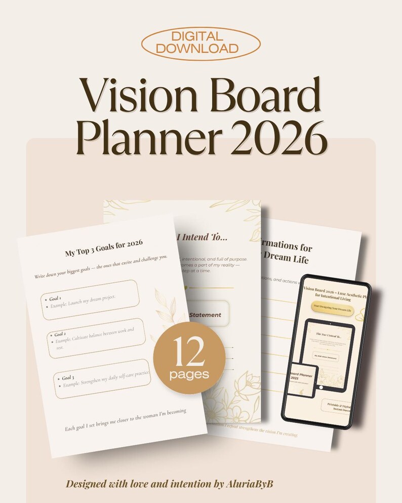 Vision Board Planner 2026 | Luxe Digital Life Planner | Minimal Goal ...