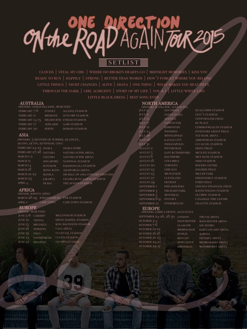 One Direction Four Album on the Road Again Tour 2015 OTRA Tour Poster ...