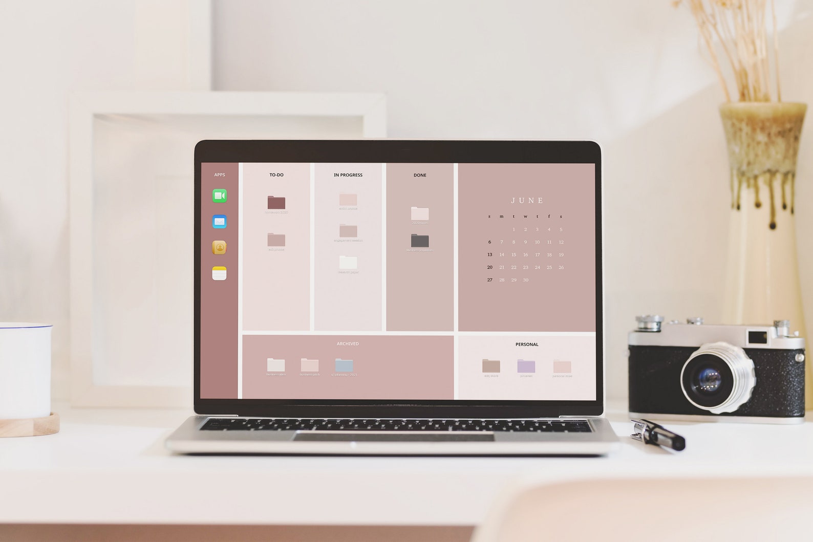 Pink Desktop Wallpaper Organizer Includes 15 Macbook Folder | Etsy