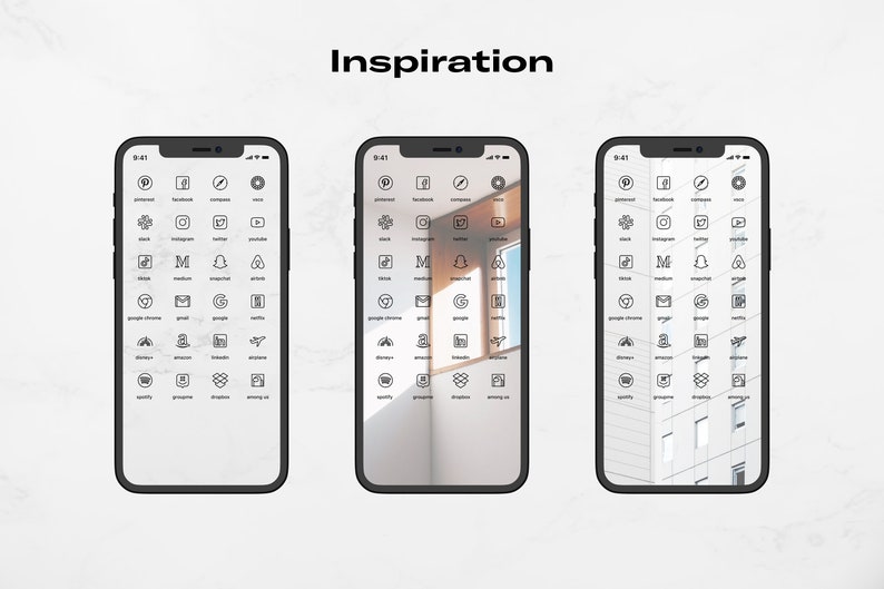 Transparent Black Iphone App Icons Clean Outlined Minimal - Etsy