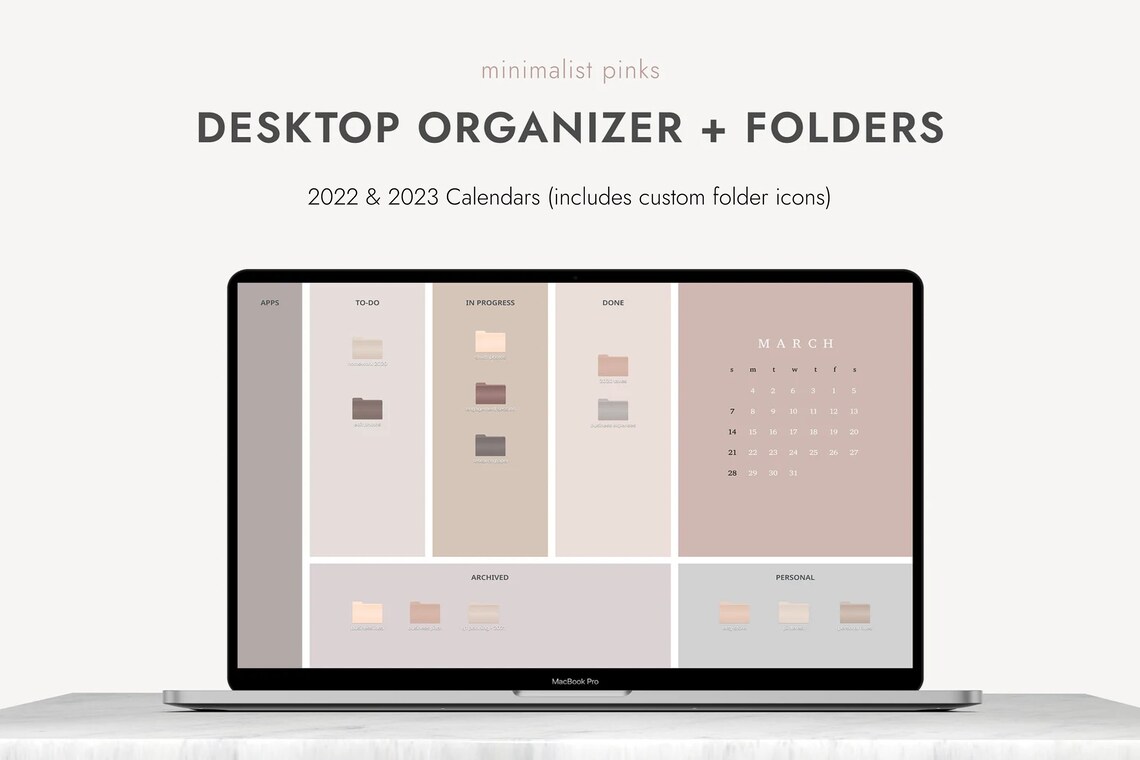 Minimalist Pink Desktop Wallpaper Organizer 15 Folder Icons - Etsy