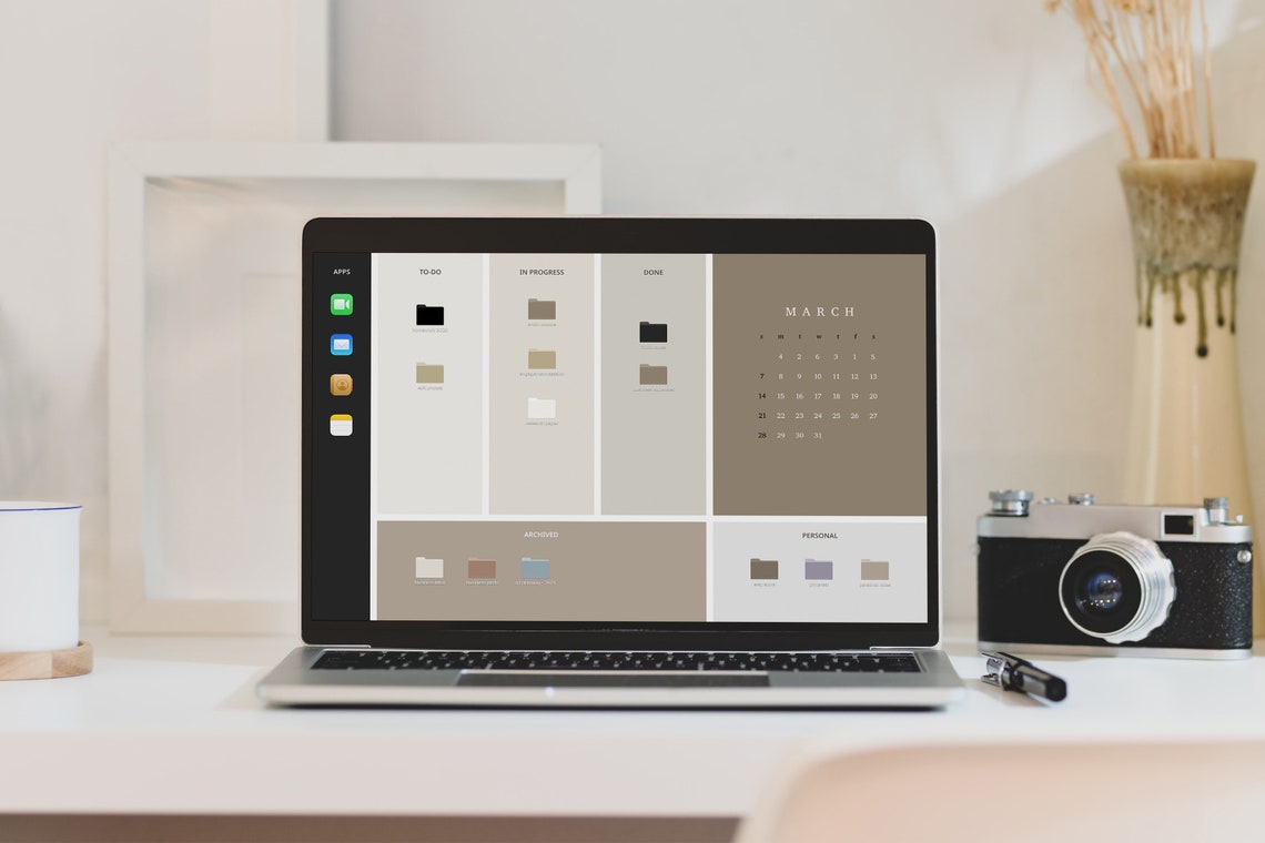 Neutral Desktop Wallpaper Organizer Includes 15 Macbook - Etsy