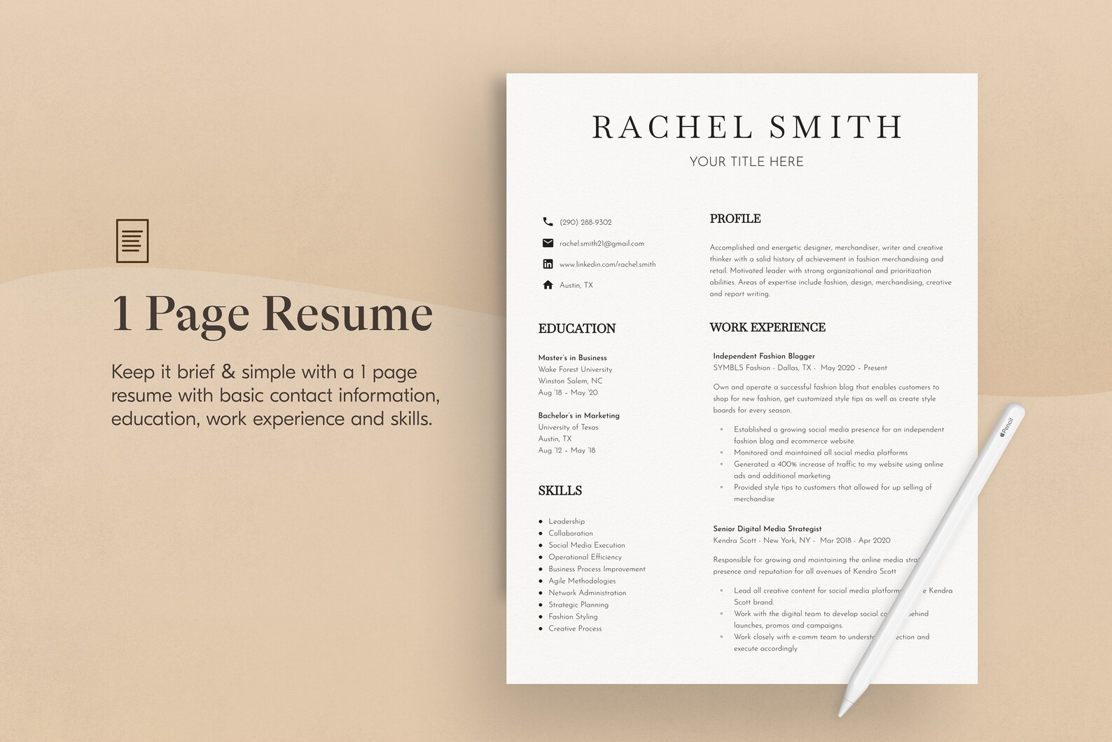 Simple Resume Template Word Google Docs Minimal Resume | Etsy