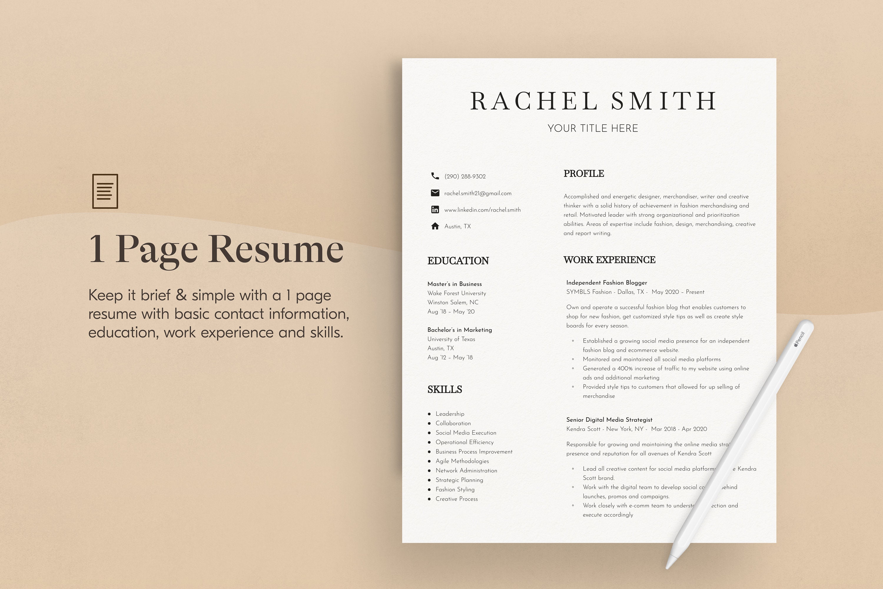 Simple Resume Template Word Google Docs Minimal Resume | Etsy