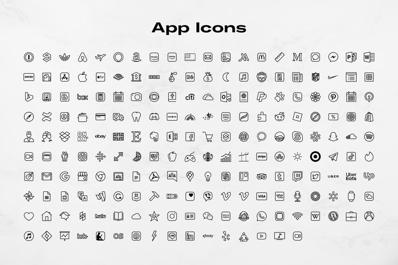Transparent Black Iphone App Icons Clean Outlined Minimal - Etsy