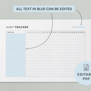 Minimalist Daily Habit Tracker Printable | Editable PDF | Routine ...