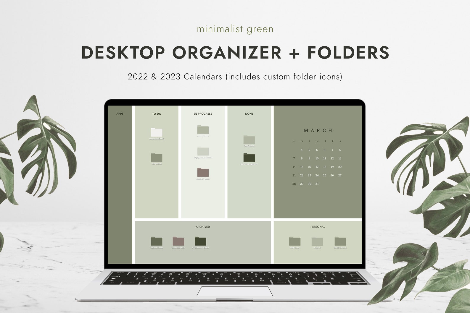 Green Desktop Wallpaper Organizer Custom Folder Icons | Etsy