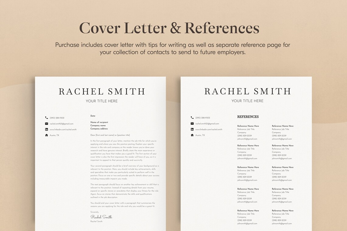 Simple Resume Template Word Google Docs Minimal Resume | Etsy