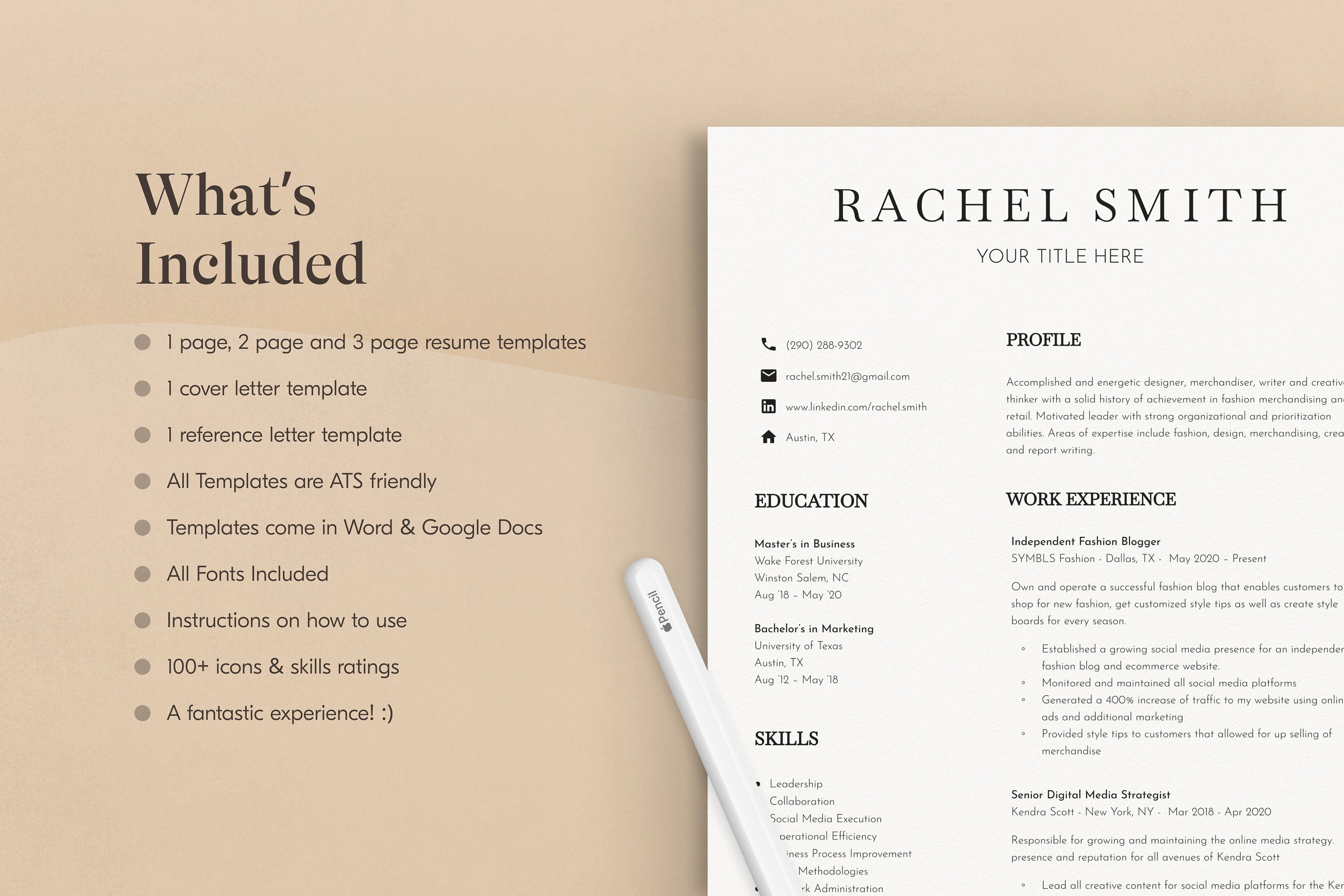 Simple Resume Template Word, Google Docs, Minimal Resume Template, CV ...