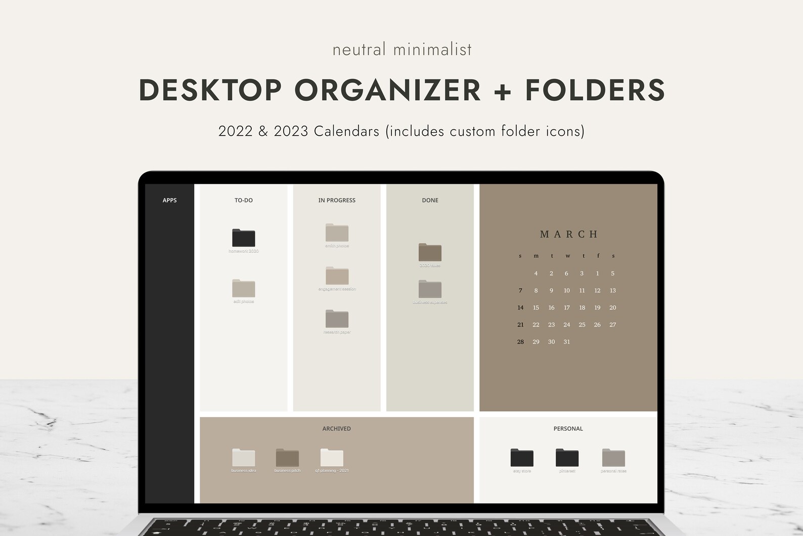 Neutral Desktop Wallpaper Organizer Includes 15 Macbook | Etsy