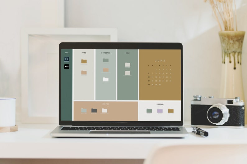 Rustic Boho Desktop Wallpaper Organizer | Minimalist Calendar, Folder ...