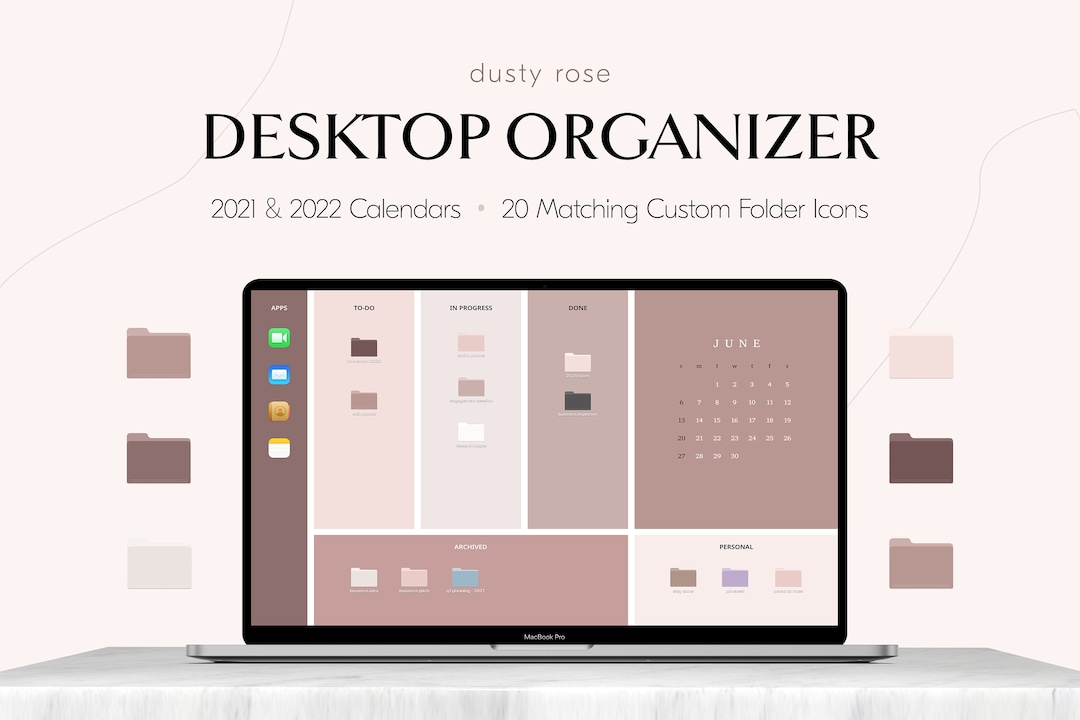 Pink Desktop Wallpaper Organizer | Includes 15 MacBook Folder Icons ...