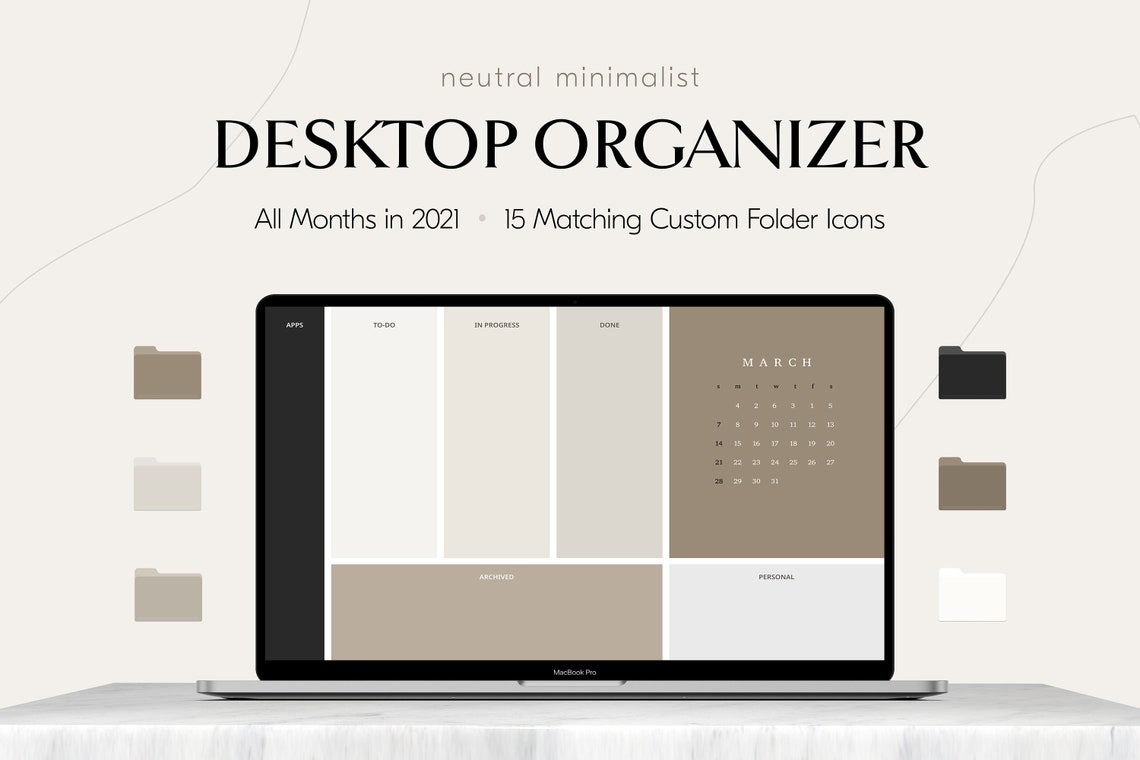 Neutral Desktop Wallpaper Organizer Includes 15 Macbook | Etsy