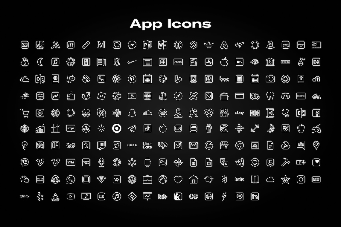 Transparent White Iphone App Icons Clean Outlined Minimal - Etsy