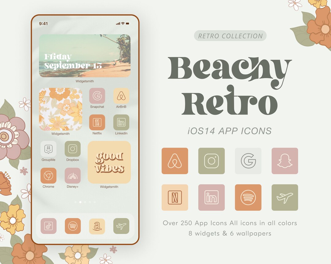 Retro Beach App Icons | 70s Groovy Theme (digital Download) - Etsy