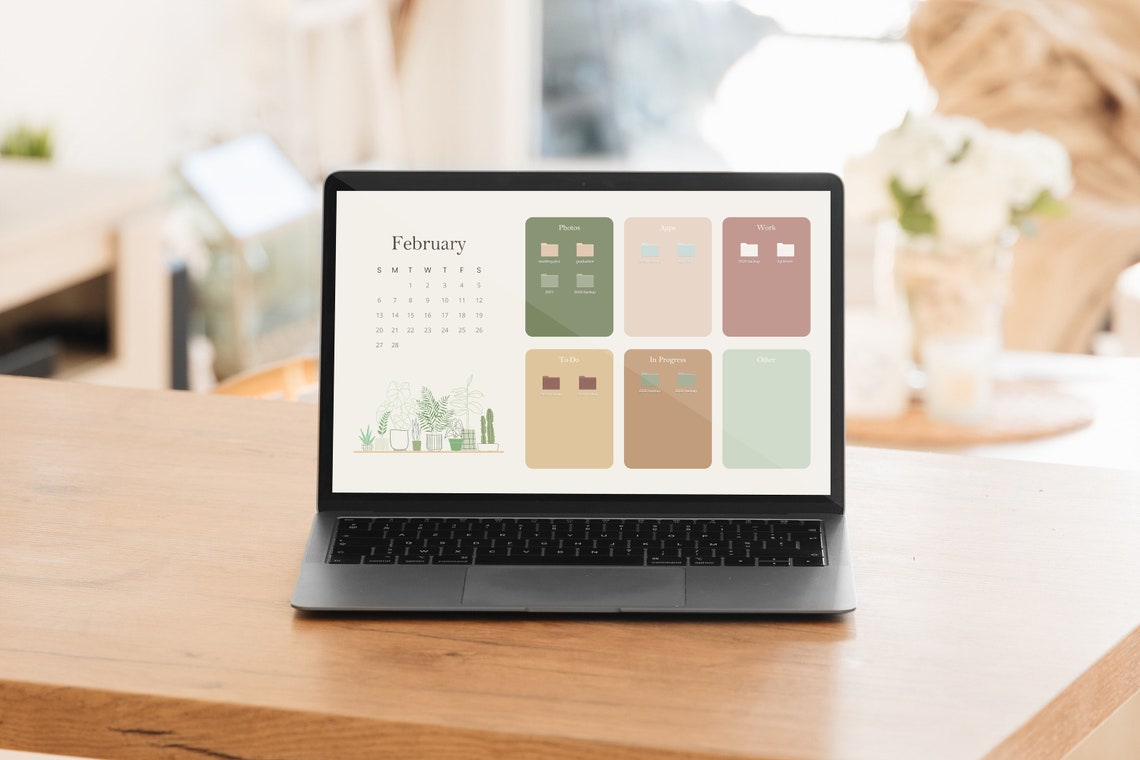 Desktop Wallpaper Organizer Light Colored Boho Plants Folder - Etsy