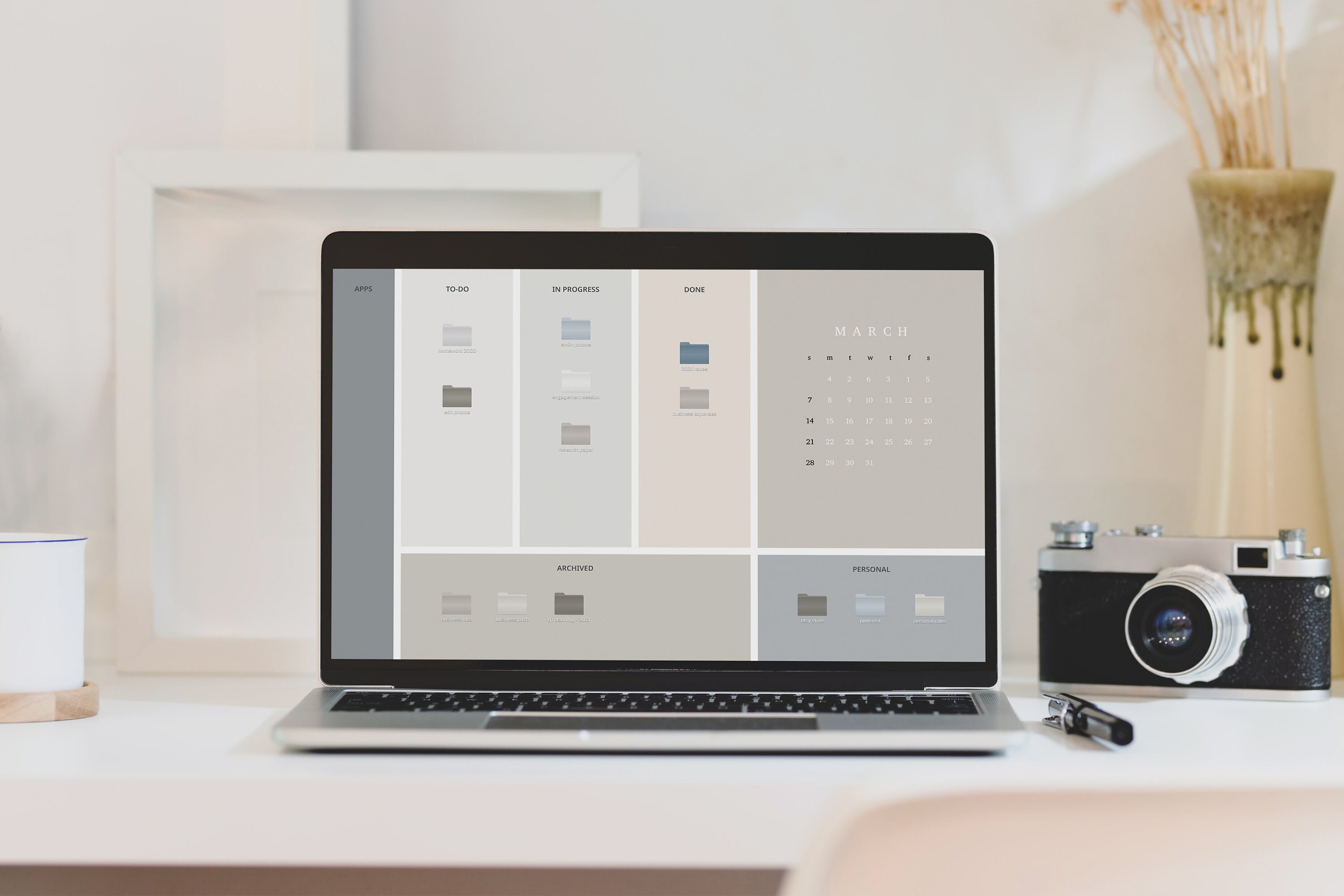 Minimalist Neutral Desktop Wallpaper Organizer 15 Folder - Etsy UK