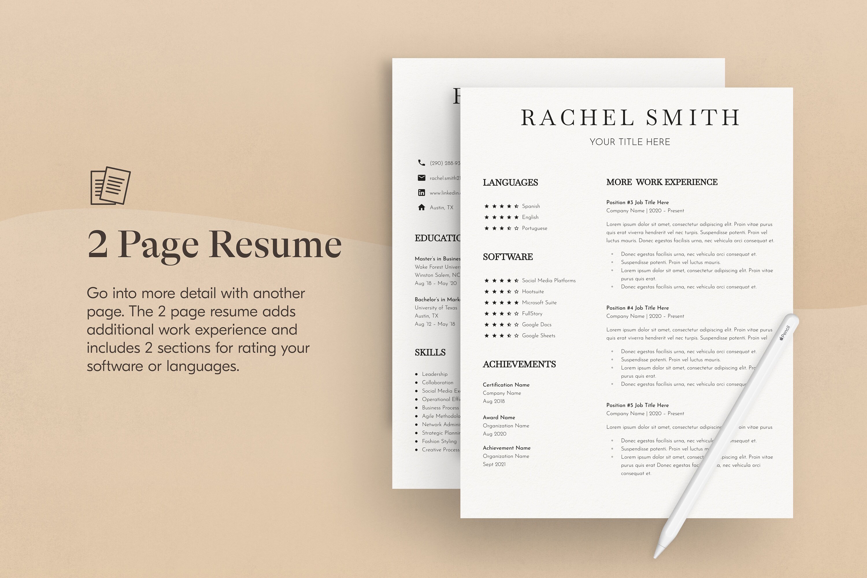 Simple Resume Template Word Google Docs Minimal Resume | Etsy