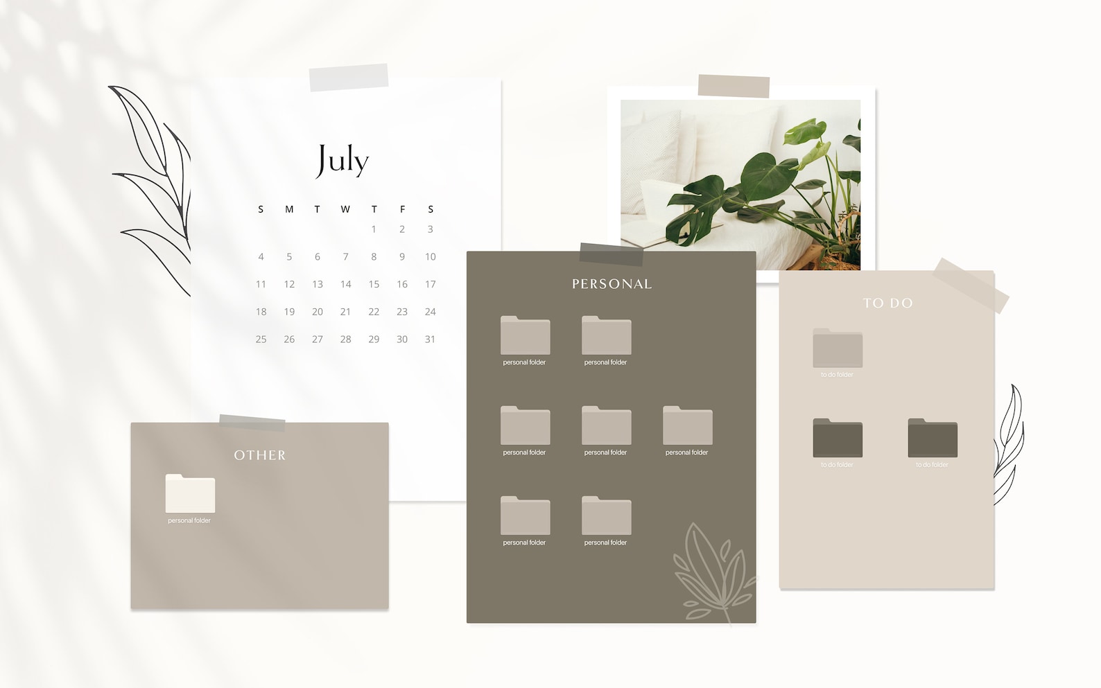 Summer Boho Desktop Wallpaper Organizer 16 Folders 2021 - Etsy