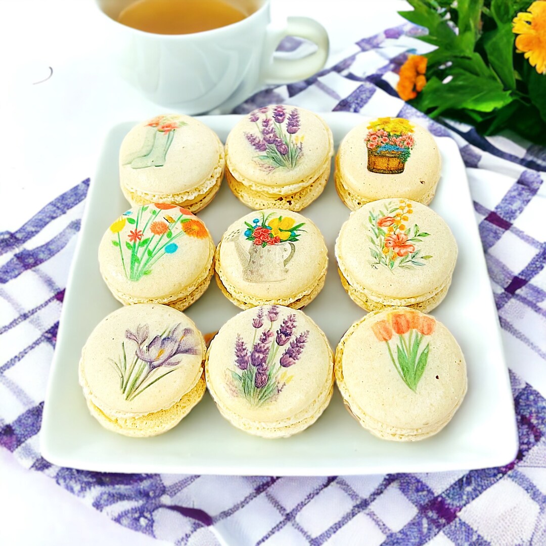 Spring Blossom Macarons: Customizable Delights in Packs of 6, 12, or 24 ...