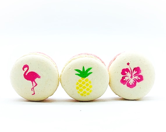 French Macaron Flamingo Luau Set Available in 6 or 12 Pack | Etsy