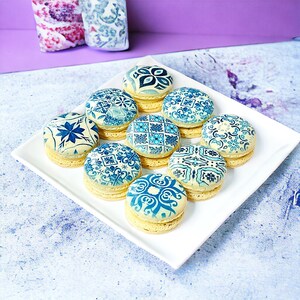 Customizable Blue and White Patterned Macarons - Etsy
