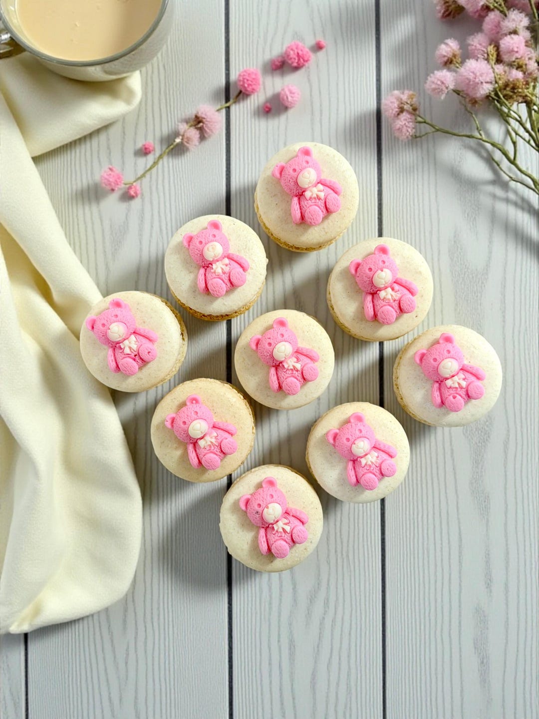 Pink Teddy Macarons – Adorable French Cookies for Baby Birthdays or ...