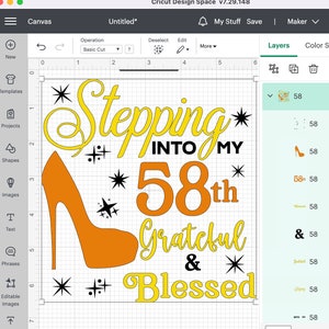 Stepping Into My 58th Grateful & Blessed SVG, 58th Birthday Svg, 58 Svg ...