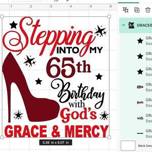 Stepping Into My 65th Birthday With Gods Grace and Mercy Svg, 65 ...