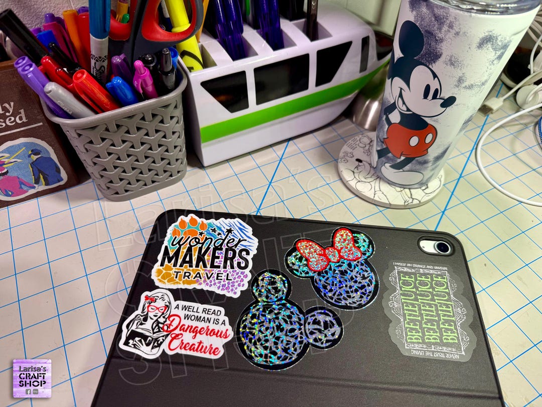 Mickey & Minnie Mouse Ears Sticker: Rainbow Glitter Vinyl Decal - Etsy