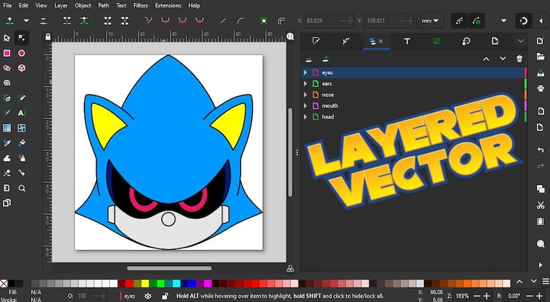 Layered SVG File | Classic Metal Sonic Head Vector - Etsy