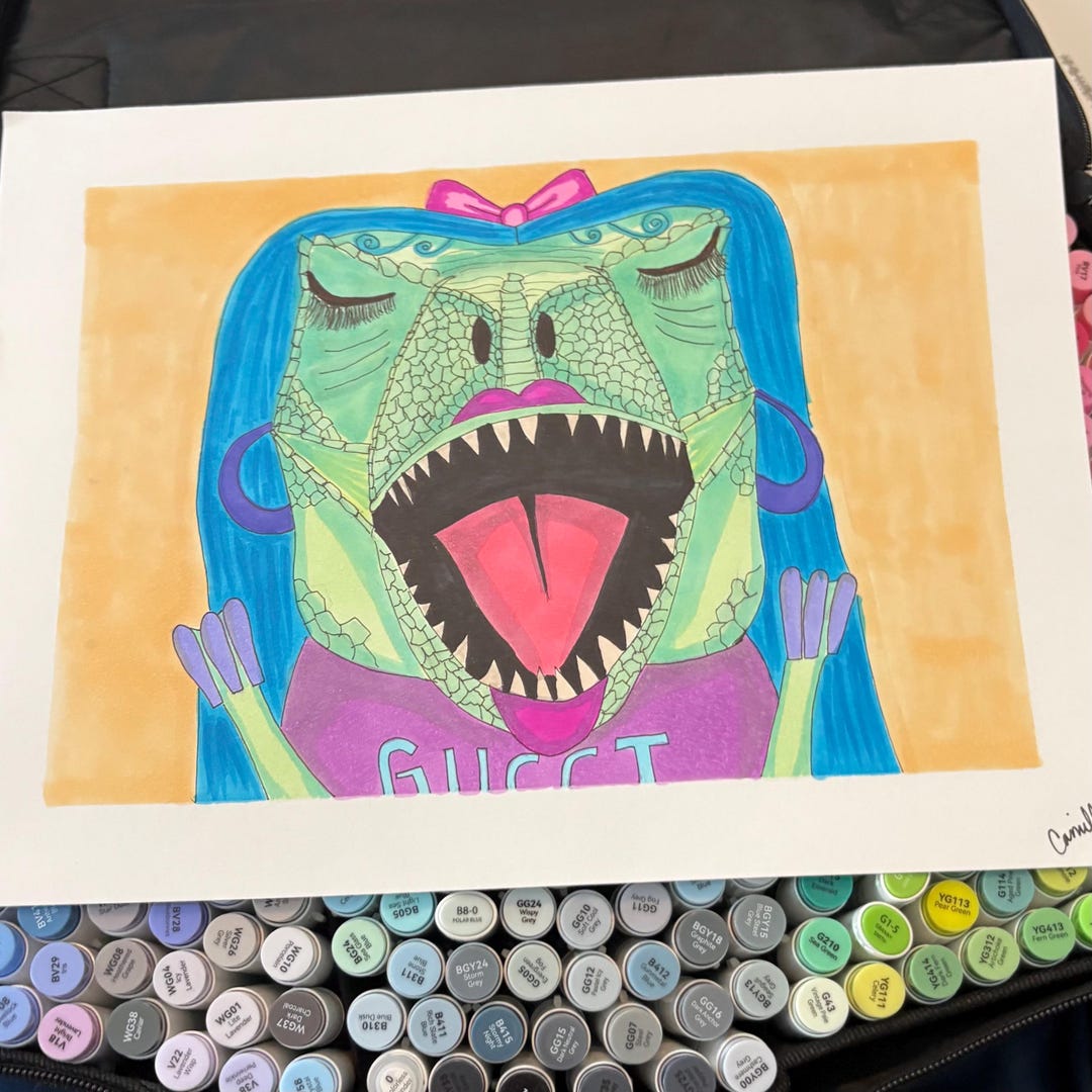 Baddie T-rex ORIGINAL Drawing - Pen & Marker - 9x12 - Etsy