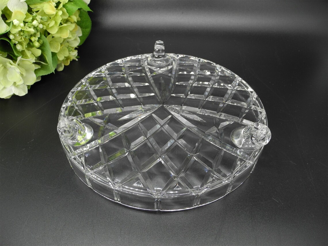 Vtg Crystal Serving Platter with Scrolls Feet Pedestal | Etsy