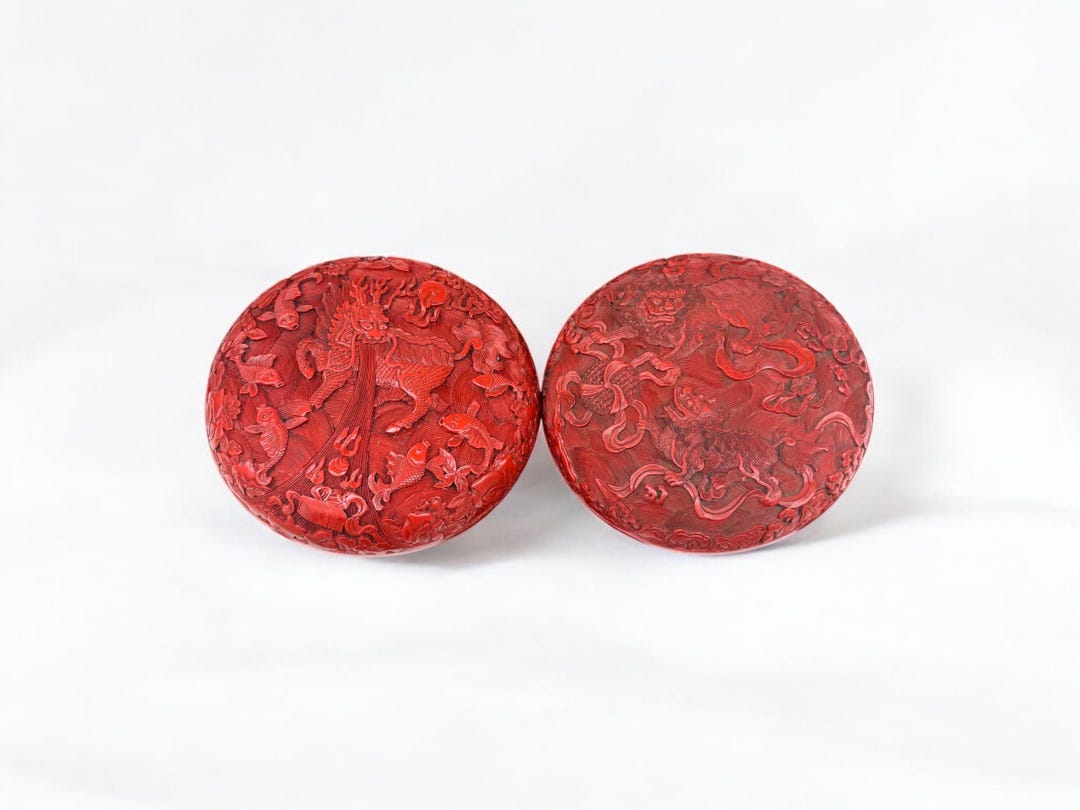 Vintage Chinese Red Lacquered Box Qilin/kylin and Fish - Etsy