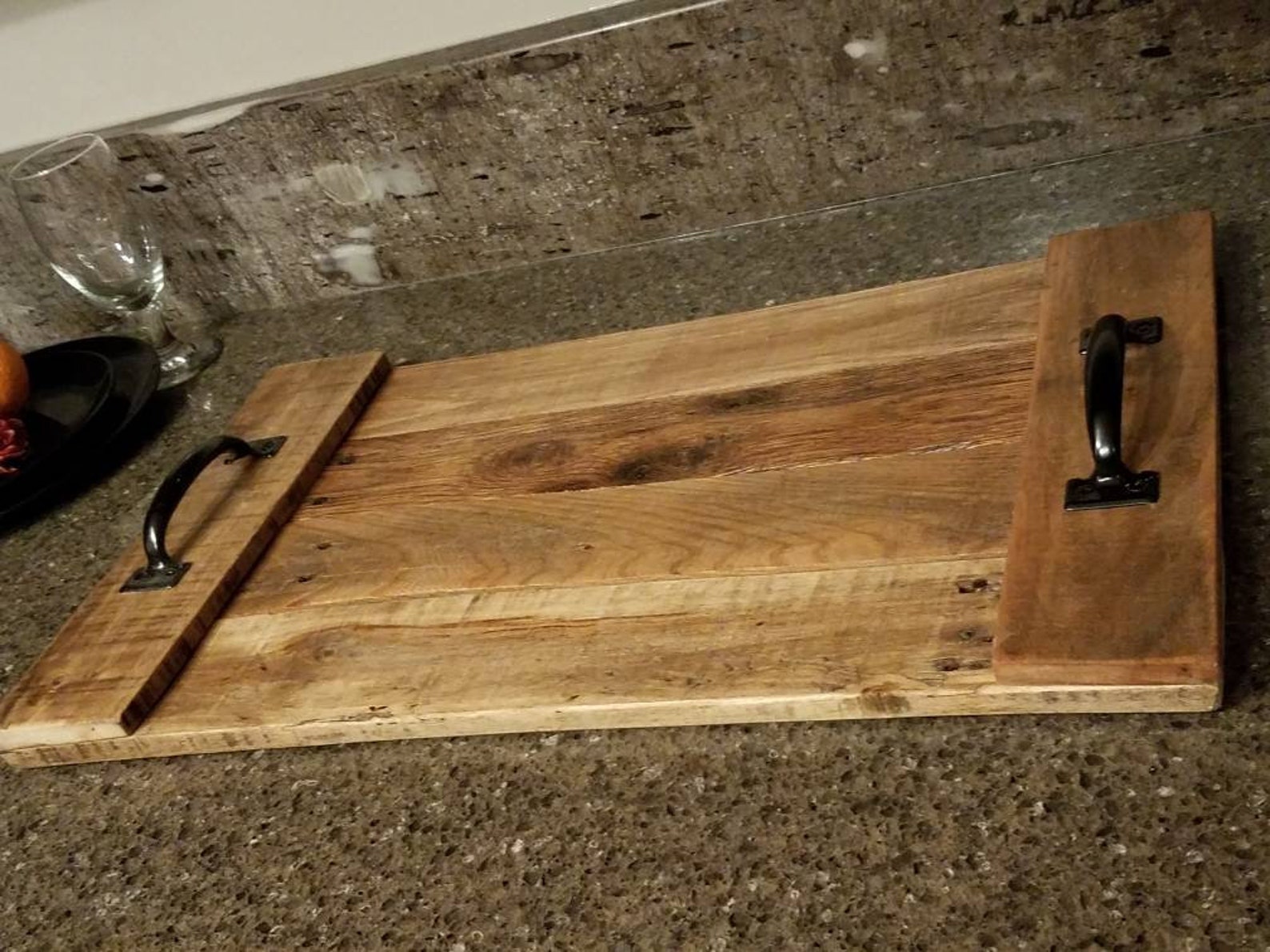 Rustic Reclaimed Wood Serving Tray With Black Handles - Etsy