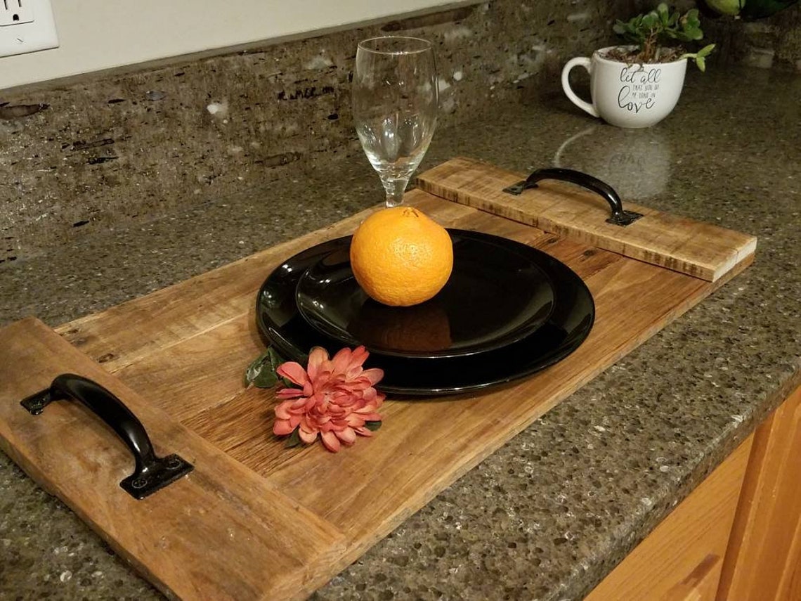 Rustic Reclaimed Wood Serving Tray With Black Handles - Etsy