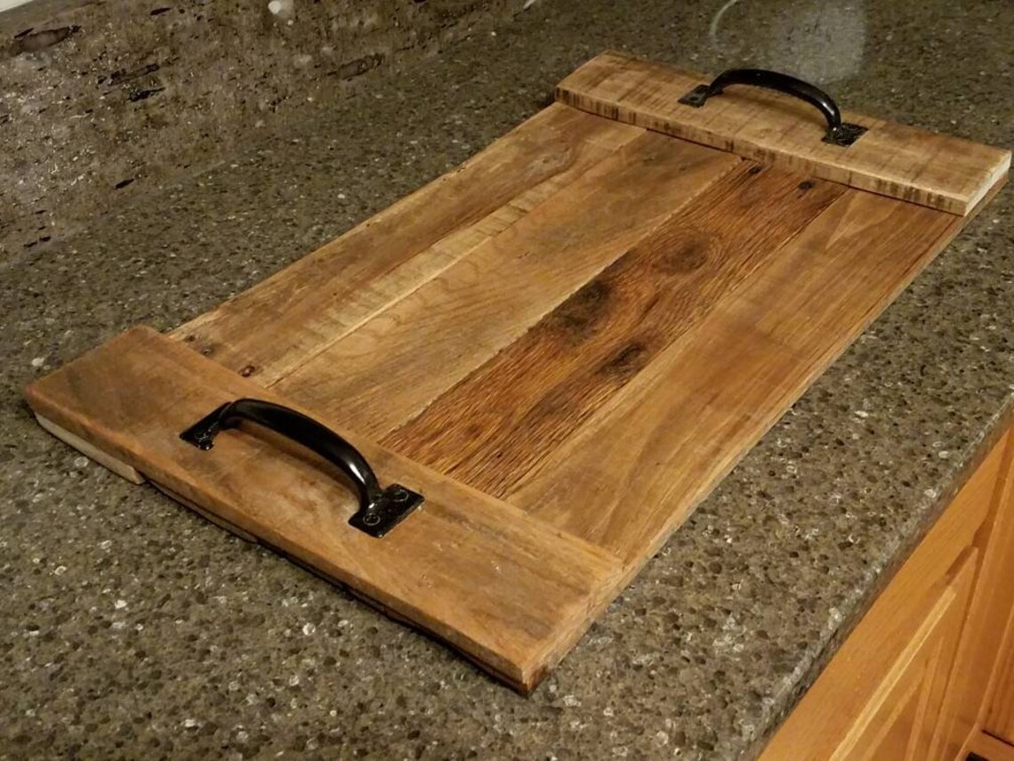 Rustic Reclaimed Wood Serving Tray With Black Handles - Etsy
