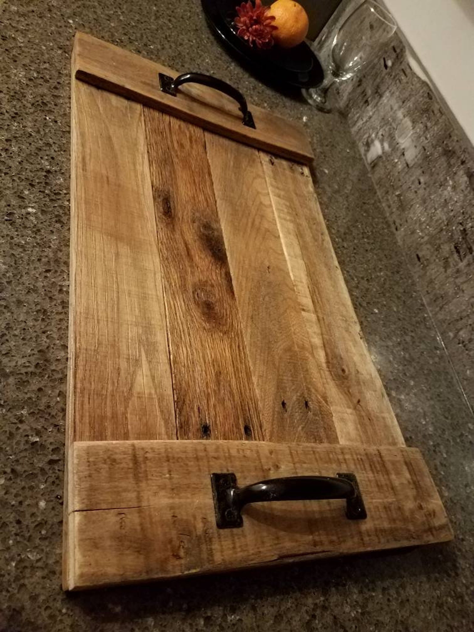 Rustic Reclaimed Wood Serving Tray With Black Handles - Etsy