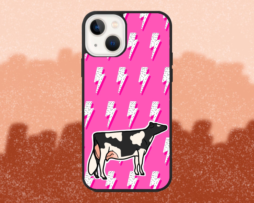 Hot Pink Lightning Bolt Holstein Dairy Cow Phone Case, Cute Livestock ...