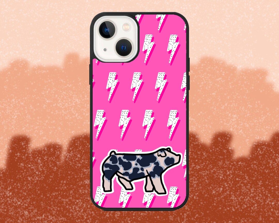 Hot Pink Lightning Bolt Spot Market Hog Phone Case, Cute Livestock ...