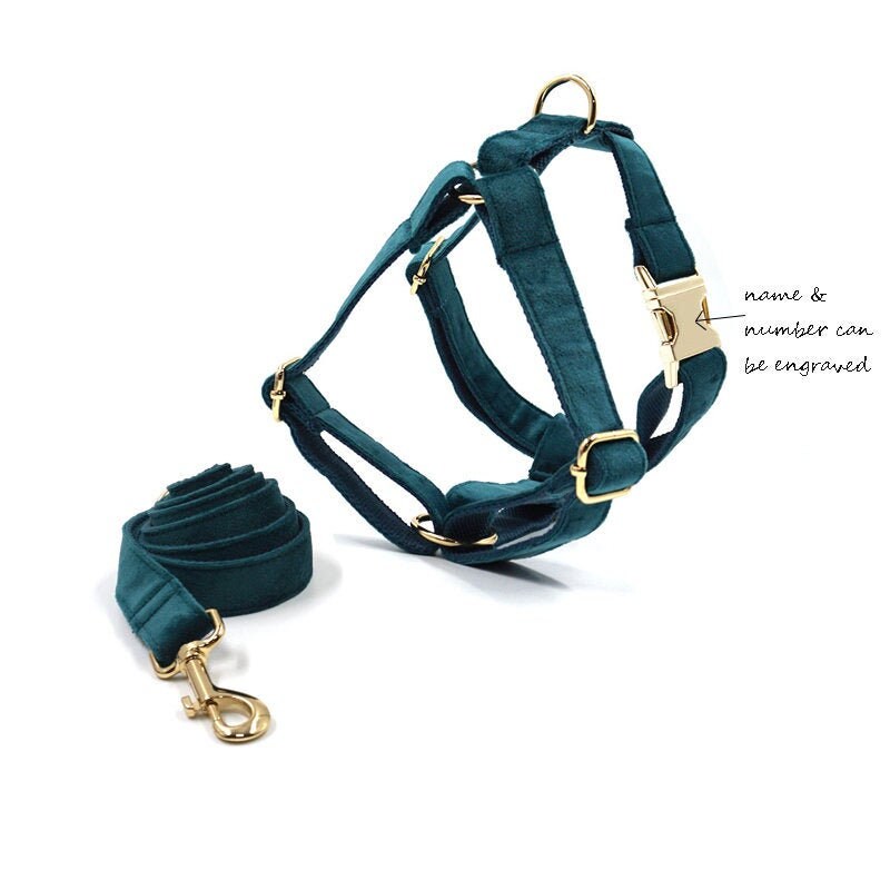 Dog Harness Personalized, Dog Harness With Name, Green and Red Velvet ...