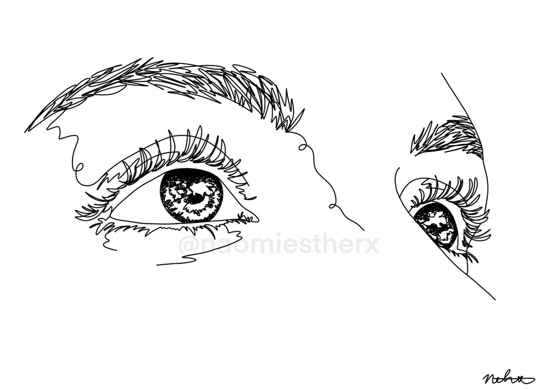 Eyes, A4 Line Drawing, Continuous Line, Art, Minimalist, Black and ...