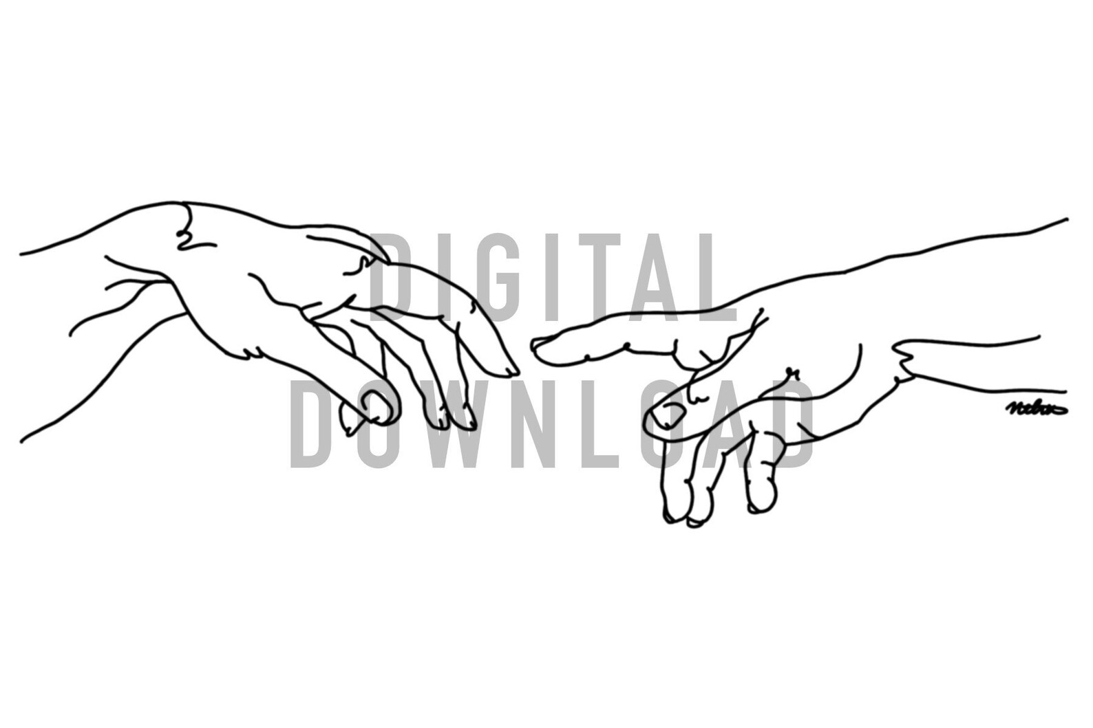 The Creation of Adam Digital Download, Line Drawing, Portrait Art, Wall ...