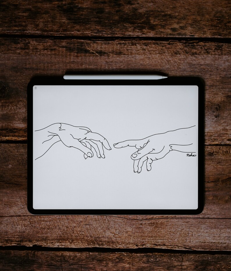 The Creation of Adam Digital Download, Line Drawing, Portrait Art, Wall ...